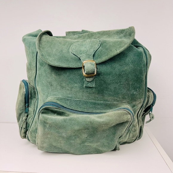 Vintage | Bags | Vintage Green Leather Backpack | Poshmark